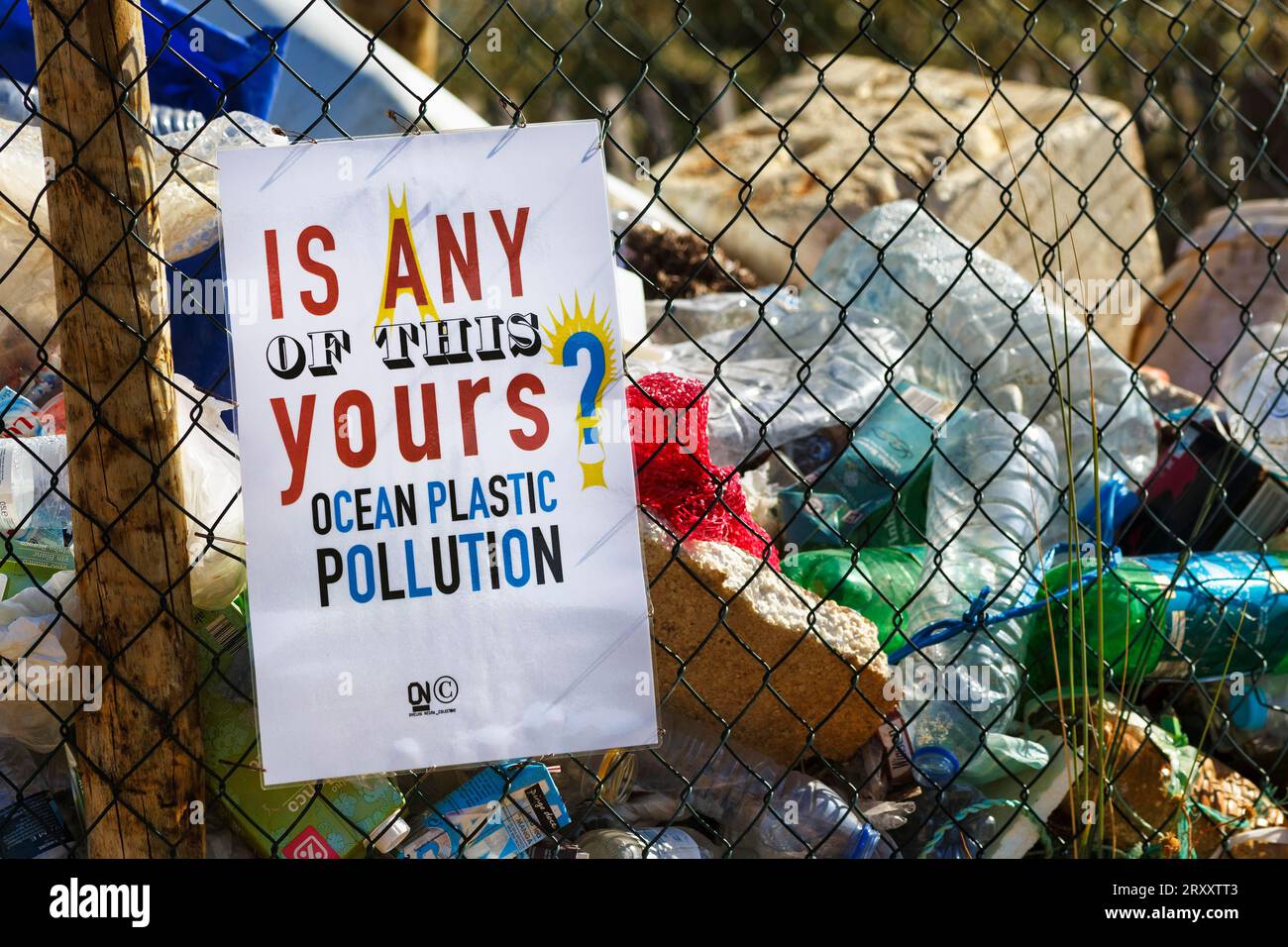 Poster with inscription, Pollution of the oceans by plastic waste ...