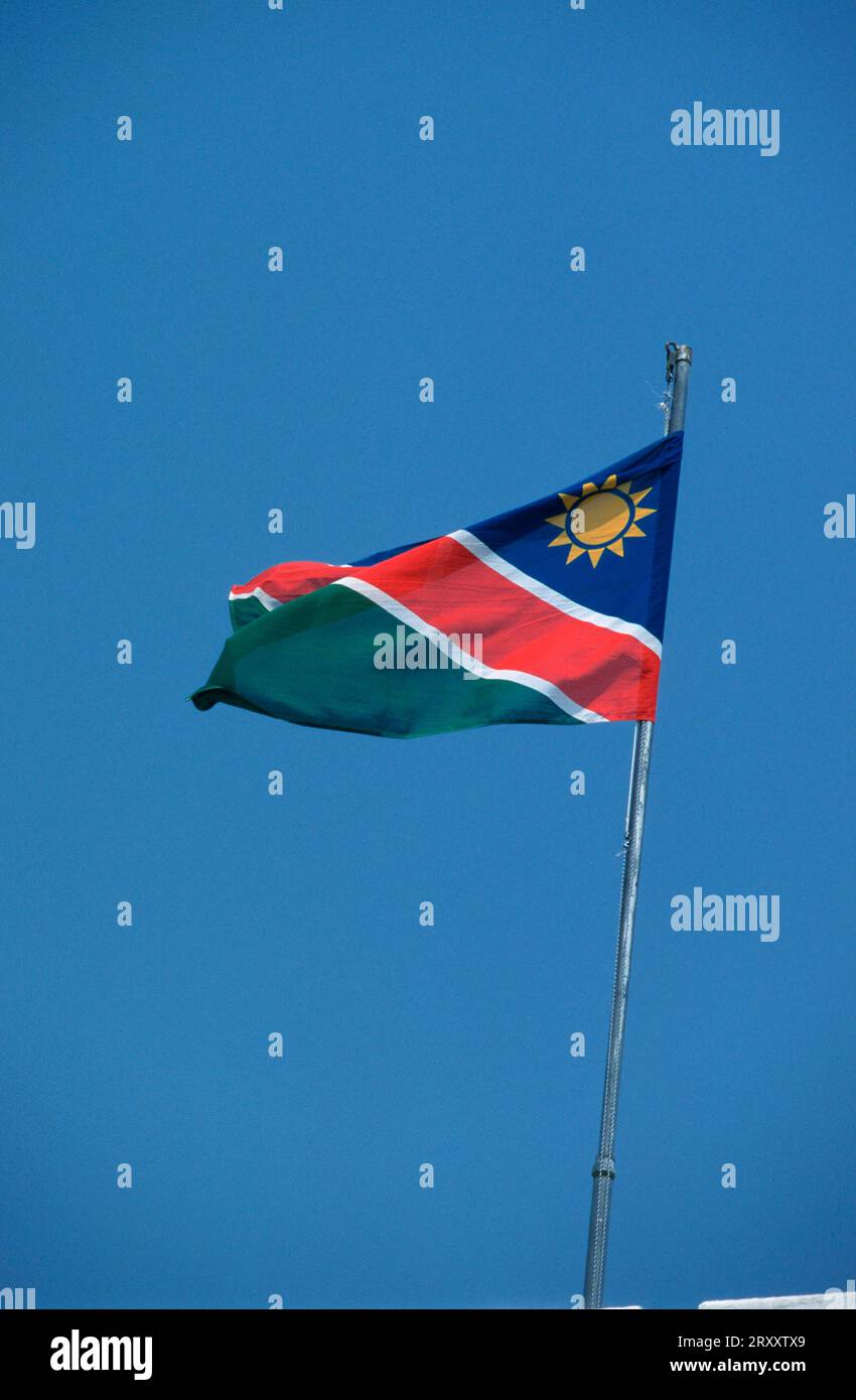 Flag of Namibia, flag on Namibia, flag, vertical Stock Photo - Alamy