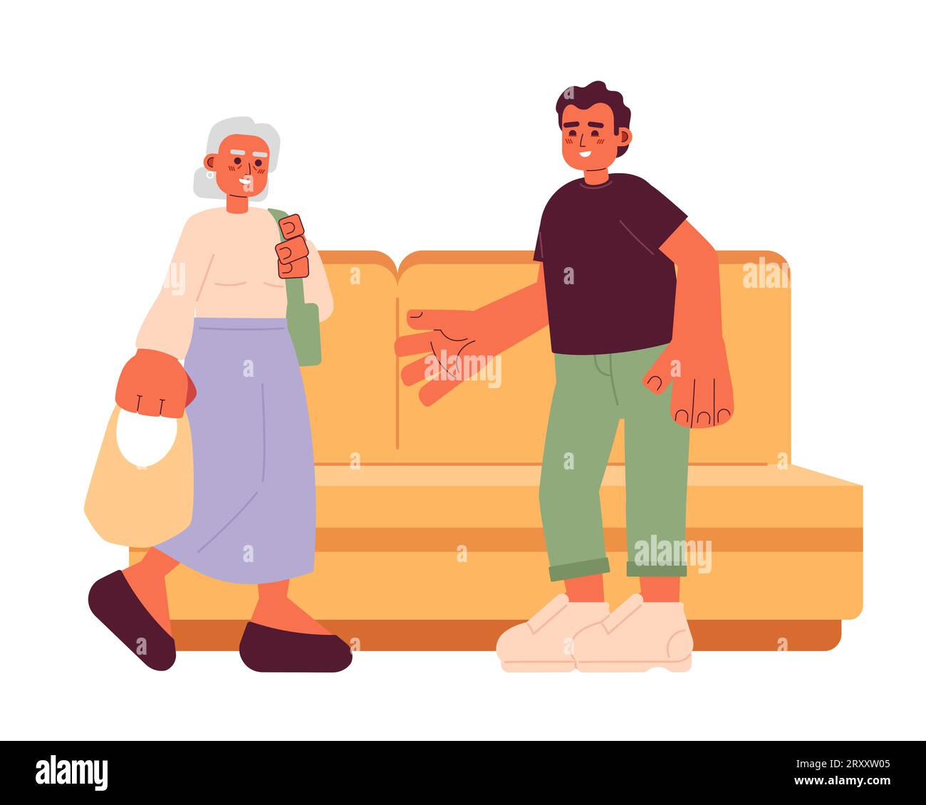 Man giving up seat to senior woman 2D cartoon characters Stock Vector ...
