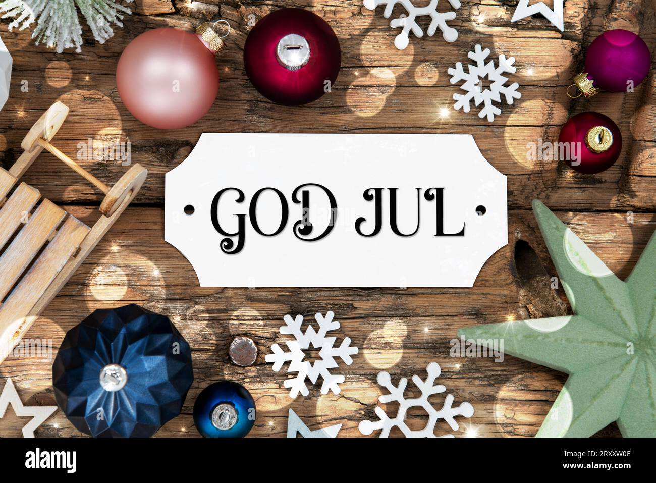 Christmas Decor, Wooden And Colorful With Swedish Text God Jul Stock ...