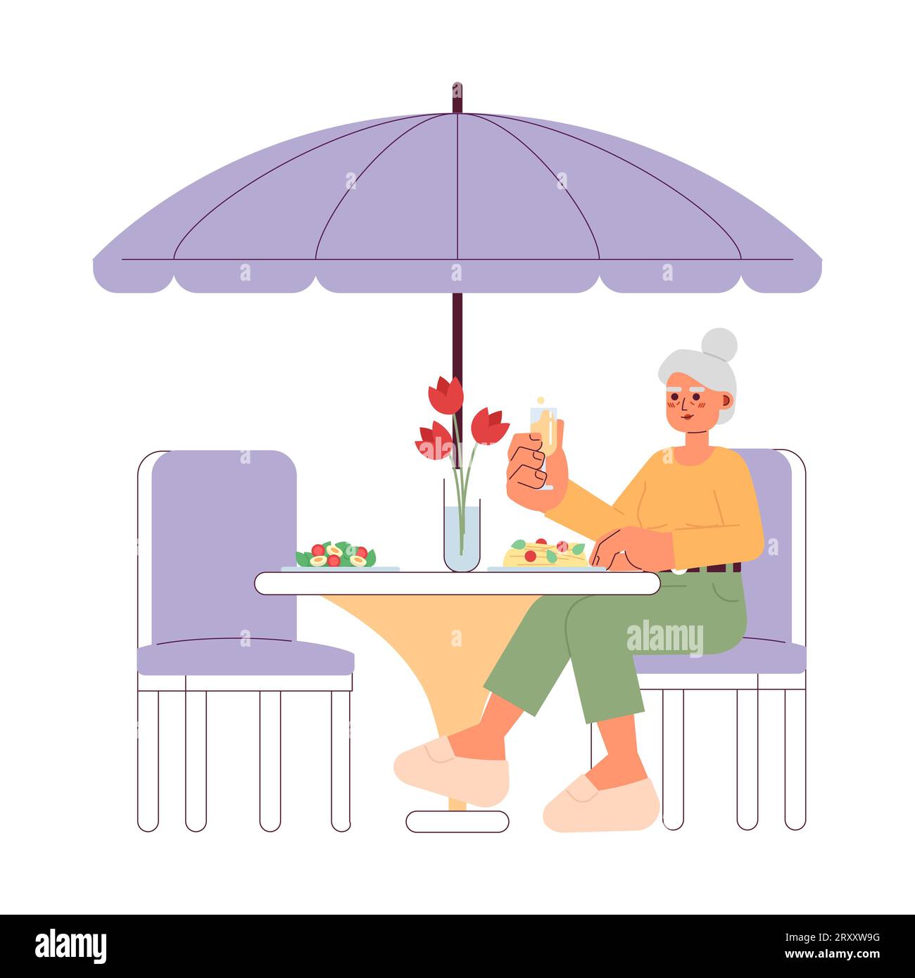 Senior woman eating fancy dinner 2D cartoon character Stock Vector ...