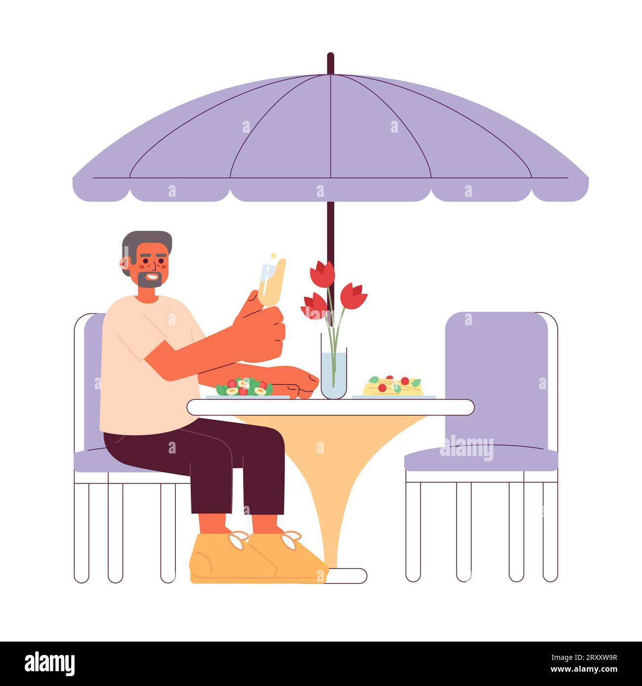 Black elderly guy at patio dining restaurant 2D cartoon character Stock ...