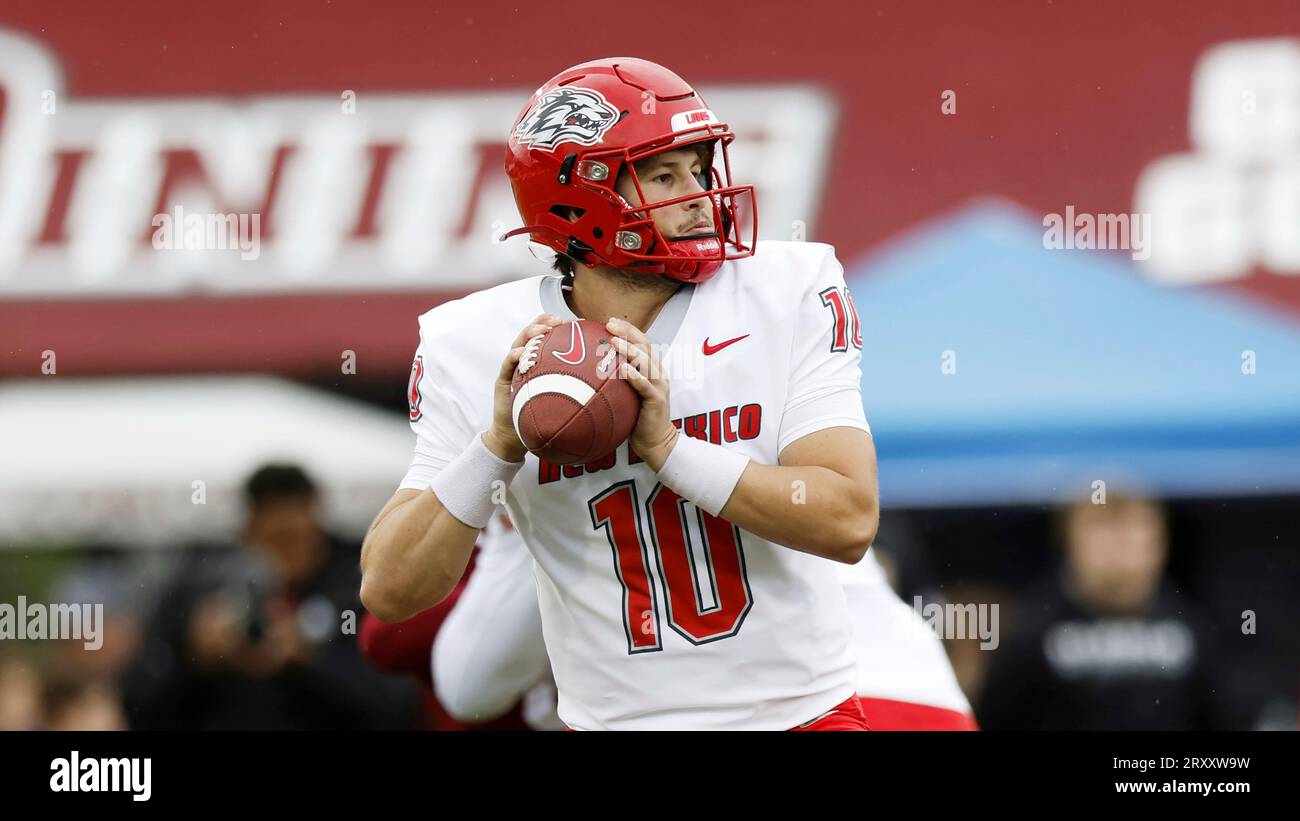 New Mexico quarterback Dylan Hopkins (10) prepares to make a pass ...