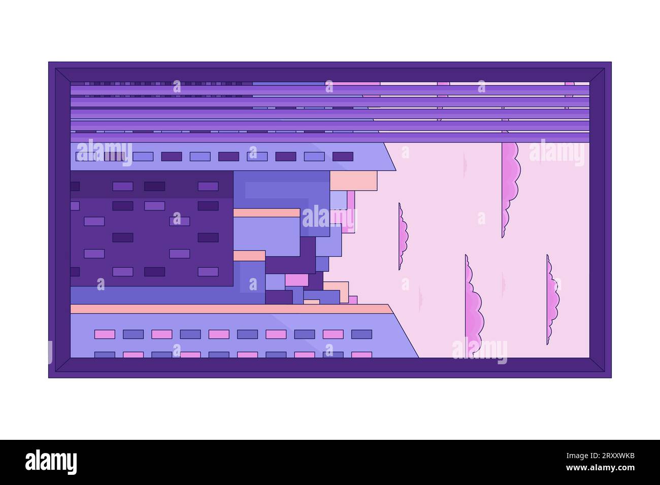 Skyscrapers evening window turned 90 degrees line cartoon flat ...