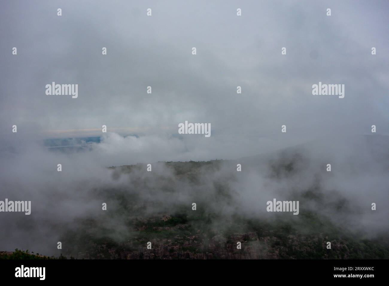 Cloudy and windy day on Cadillac Mountain summit with views of Bar ...