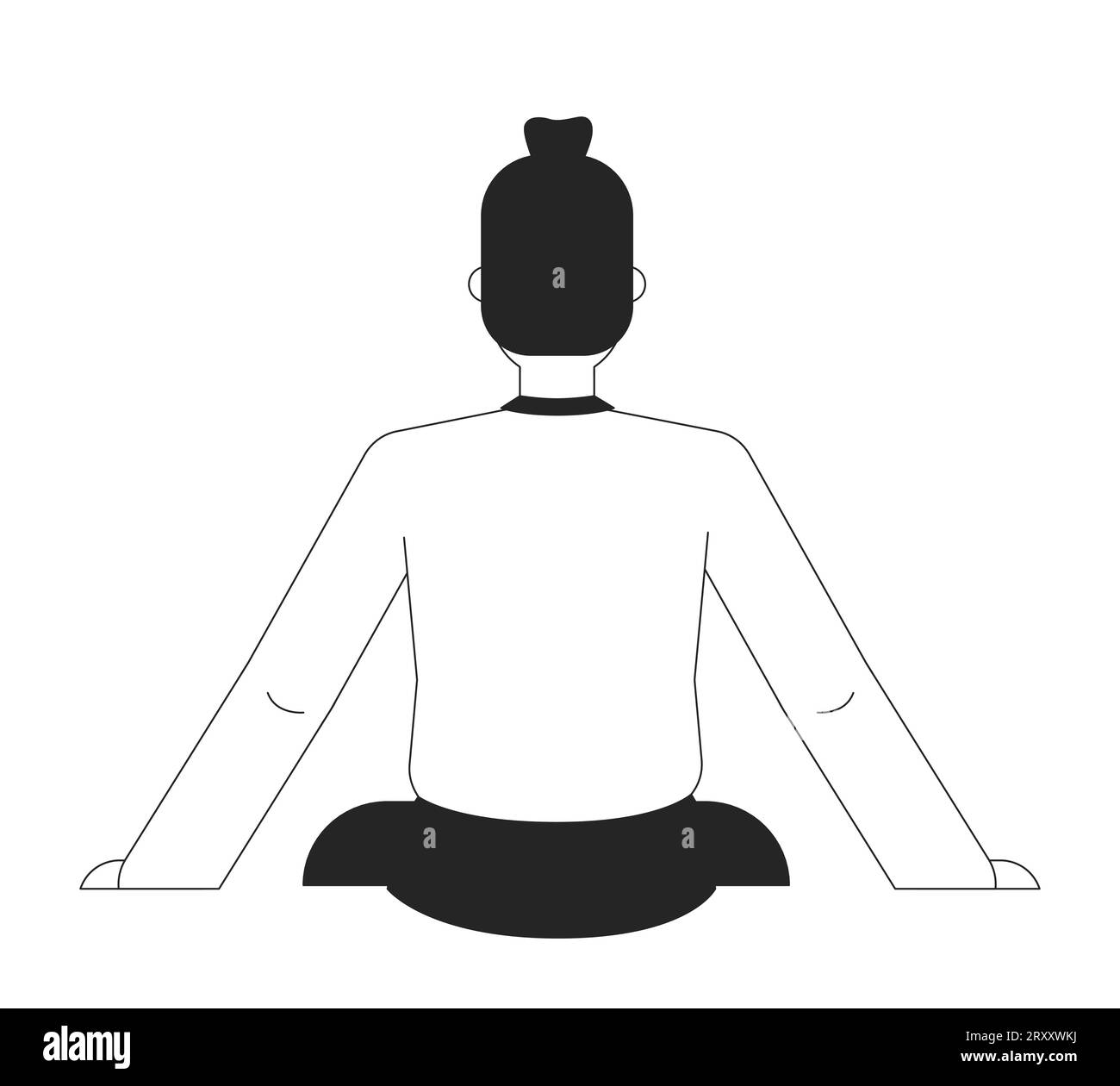 Pensive man watching back view black and white 2D line cartoon ...