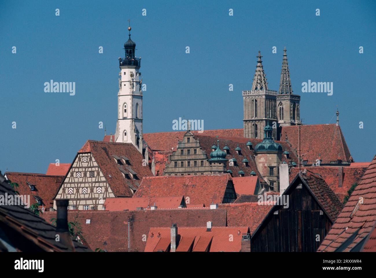 Town Hall and St. James Church, Old Town of Rothenburg, Bavaria ...