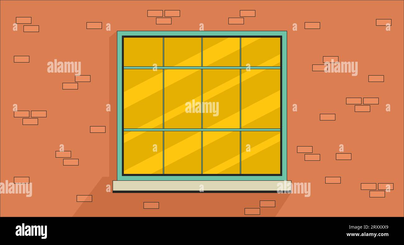 Brick building window outside line cartoon flat illustration Stock ...