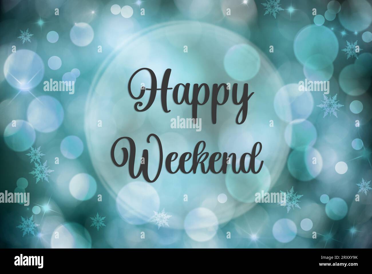 Blue and Blurry Christmas Background With Text Happy Weekend Stock ...