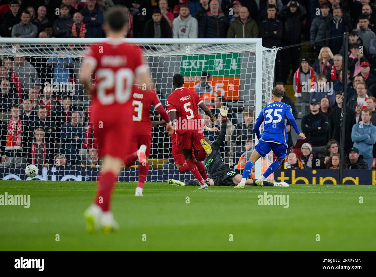 Kasey McAteer #35 of Leicester City scores a goal to make it 0-1 during the Carabao Cup Third ...