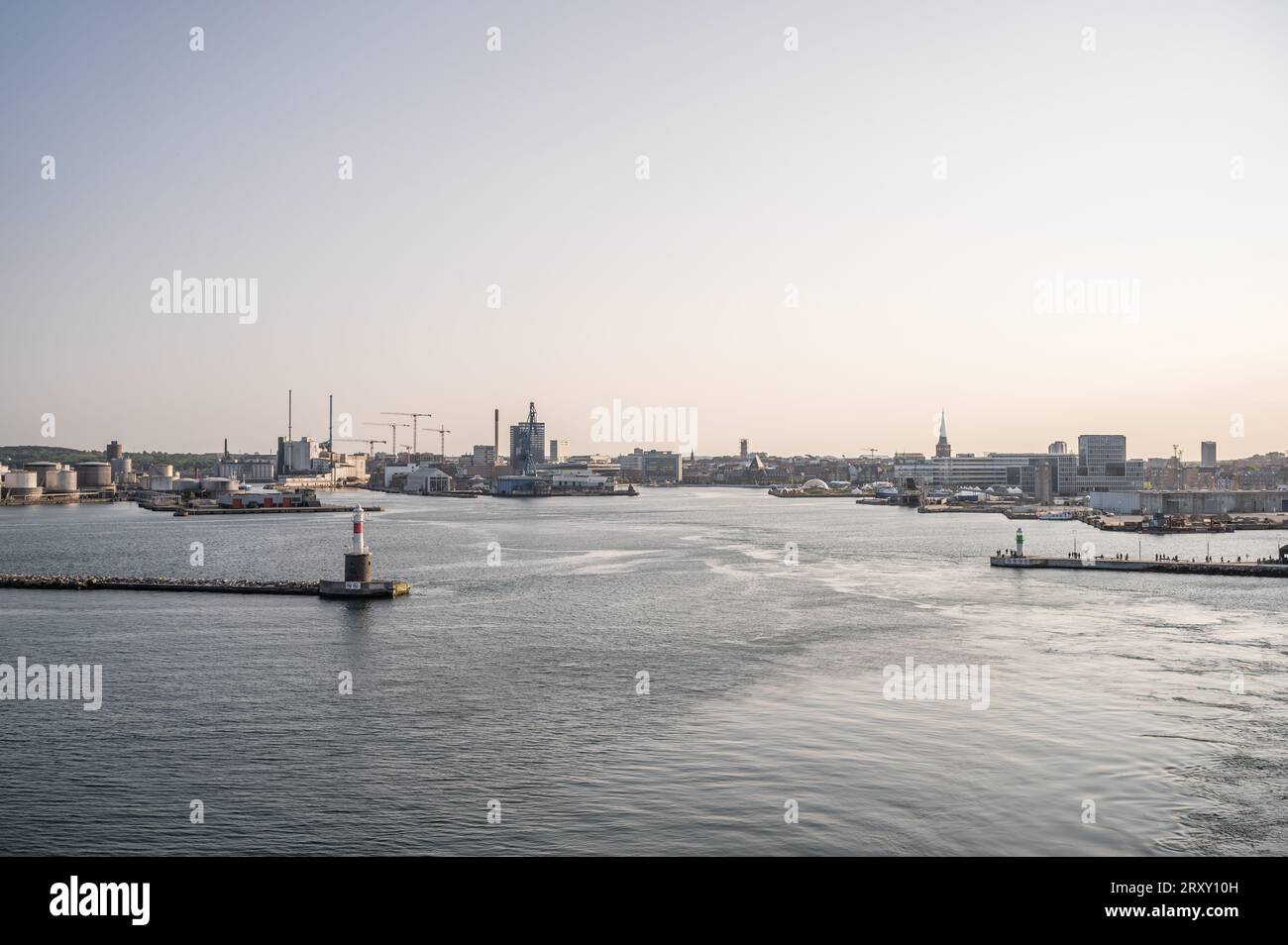 Cityscape Skyline of Aarhus, Denmark in the evening with lighthouse in ...