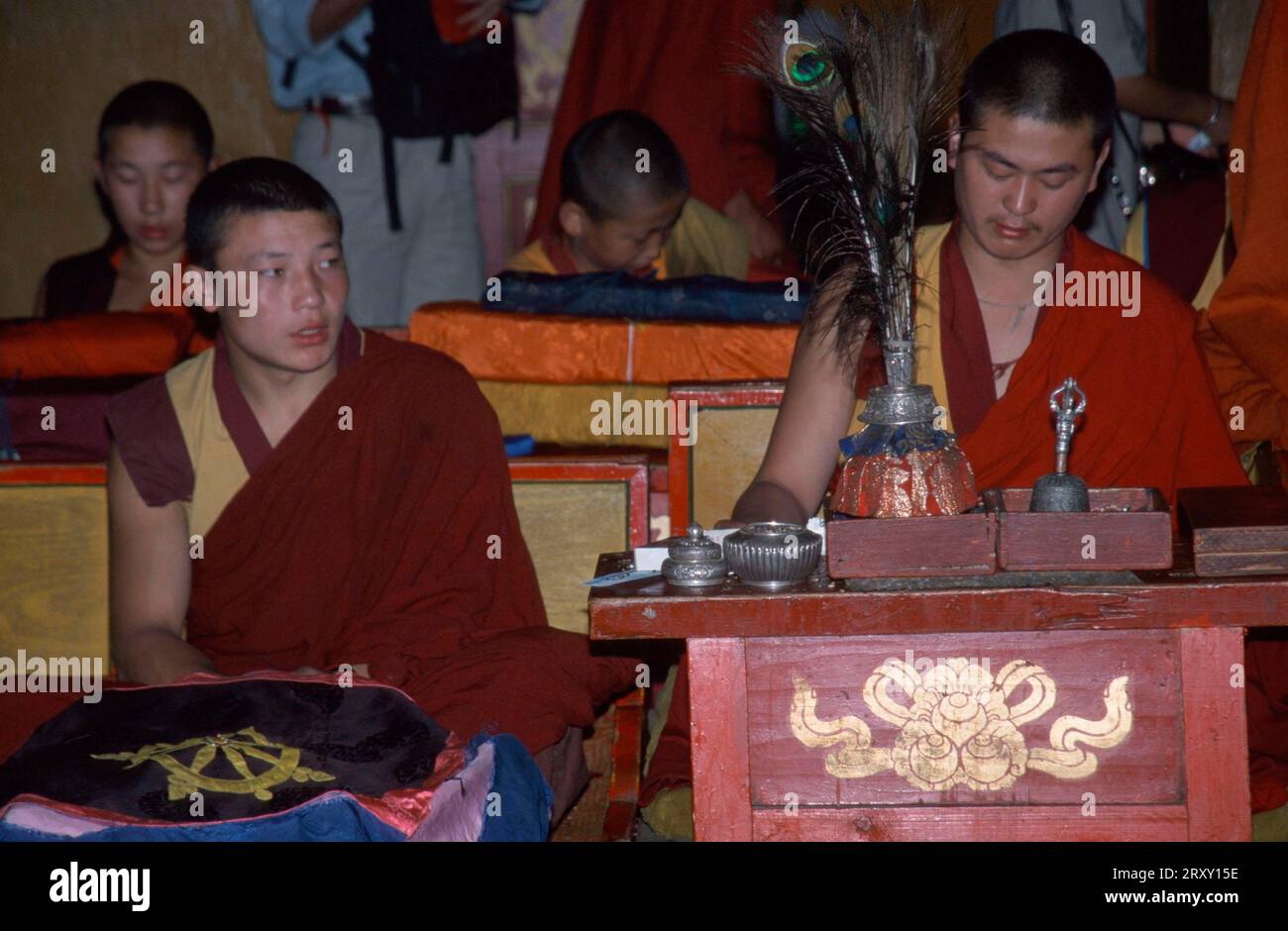 Buddhist monks praying at Gandan Monastery, Orchid Temple, Ulaan Baatar ...