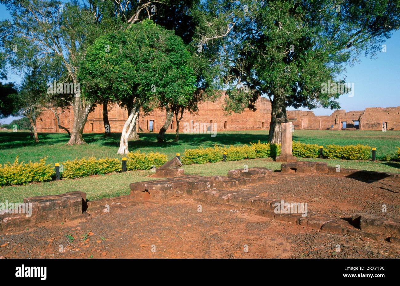 View from the garden to the church, Mission of Jesus de Tavarangue ...