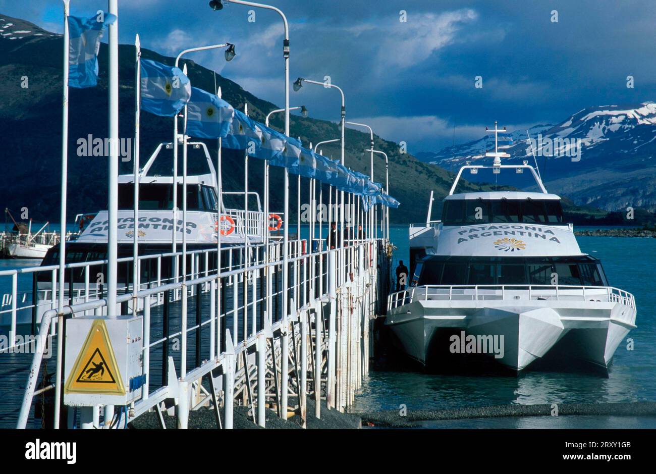 Ships in the port of Punta Bandera, Los Glaciares National Park ...