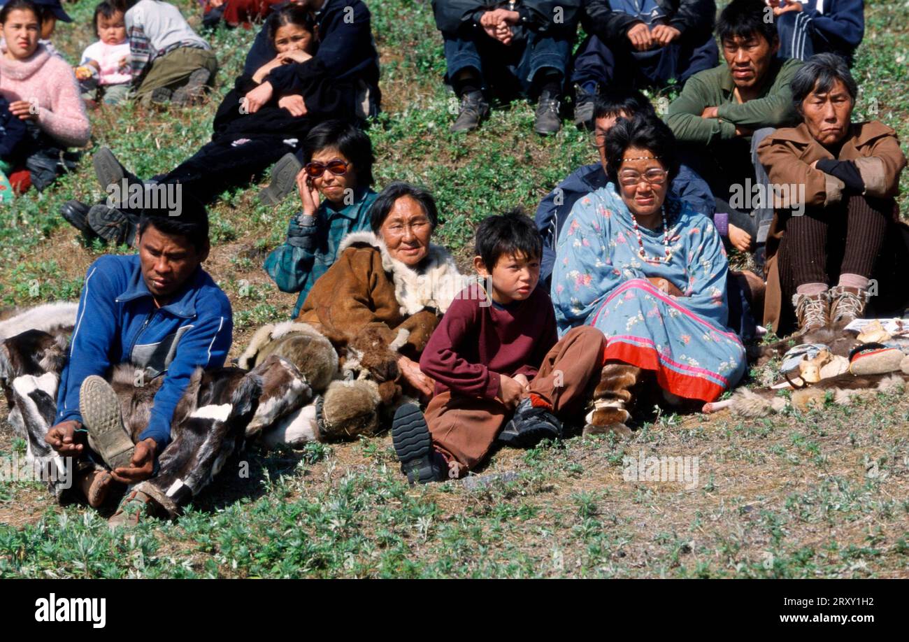 Chukchi Eskimo watching traditional games, Yanrakino village, Chukotka ...