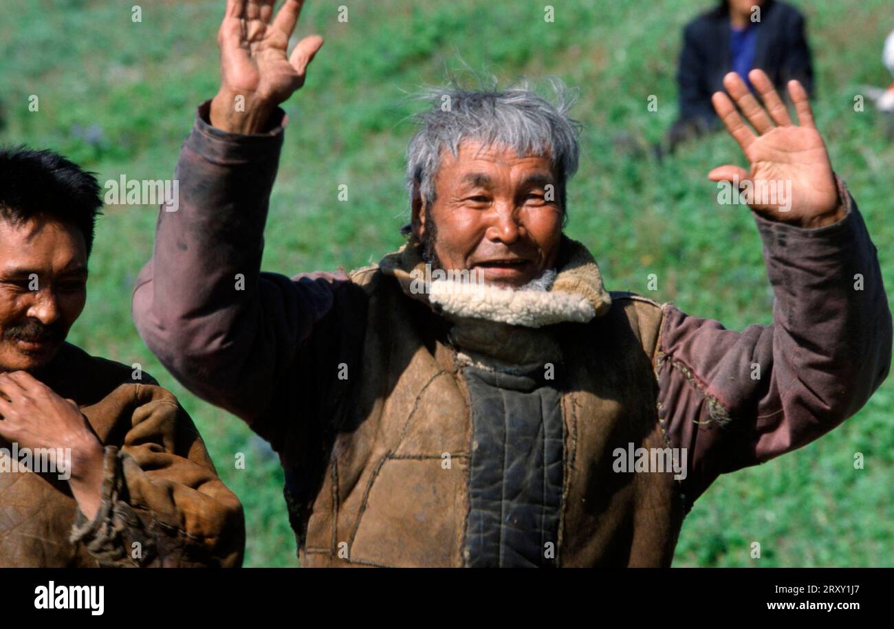 Chukchi eskimo men, Yanrakino village, province Chukotka, Russia ...