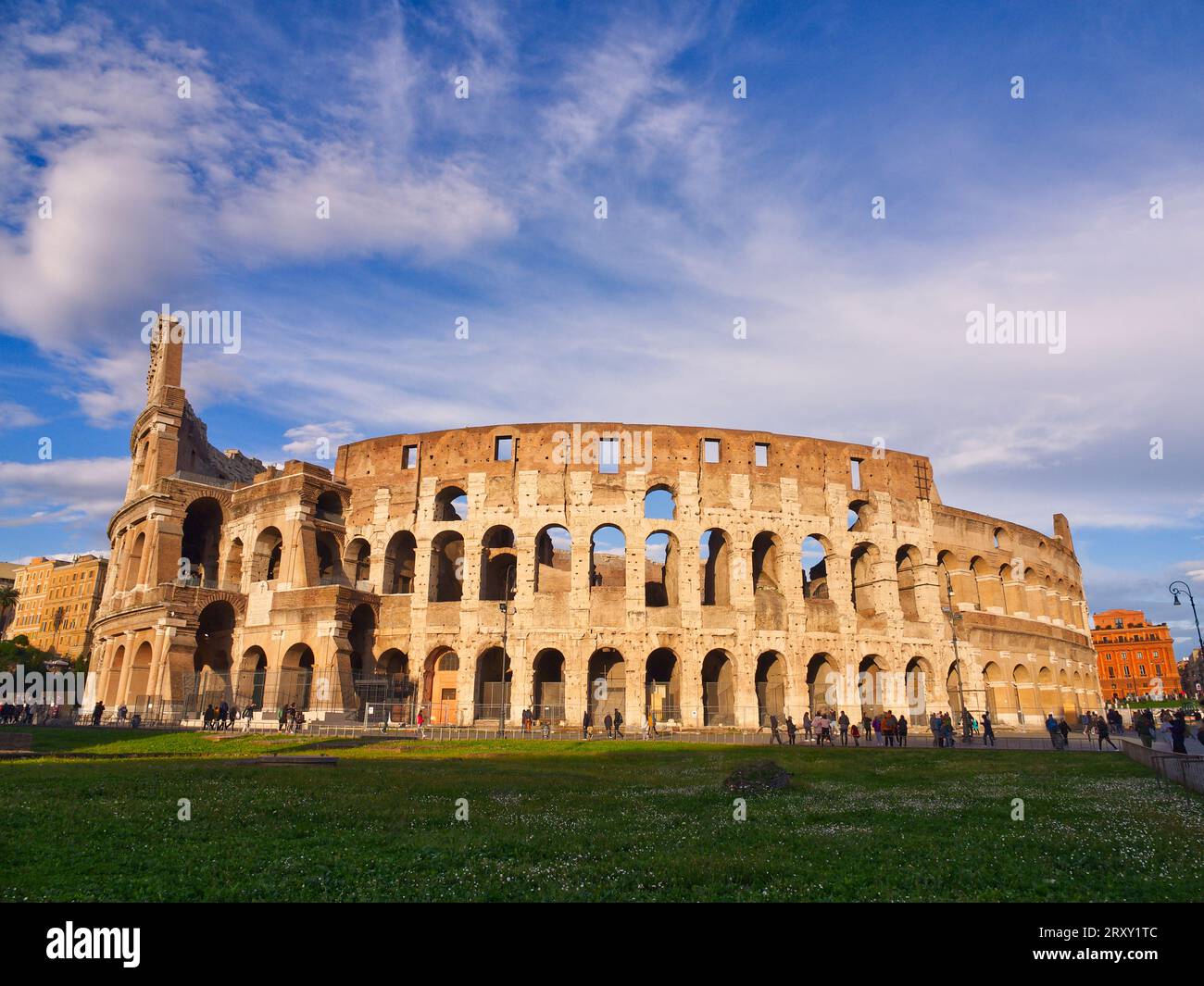Colosseum of Rome under blue sky sunset, Italy Stock Photo - Alamy