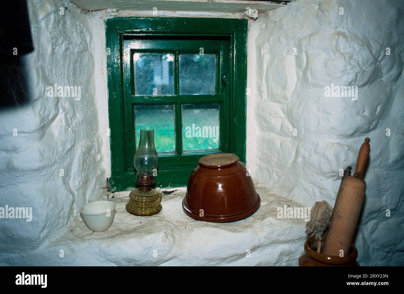Window in old cottage, Ulster Folk and Transport Museum near Belfast ...