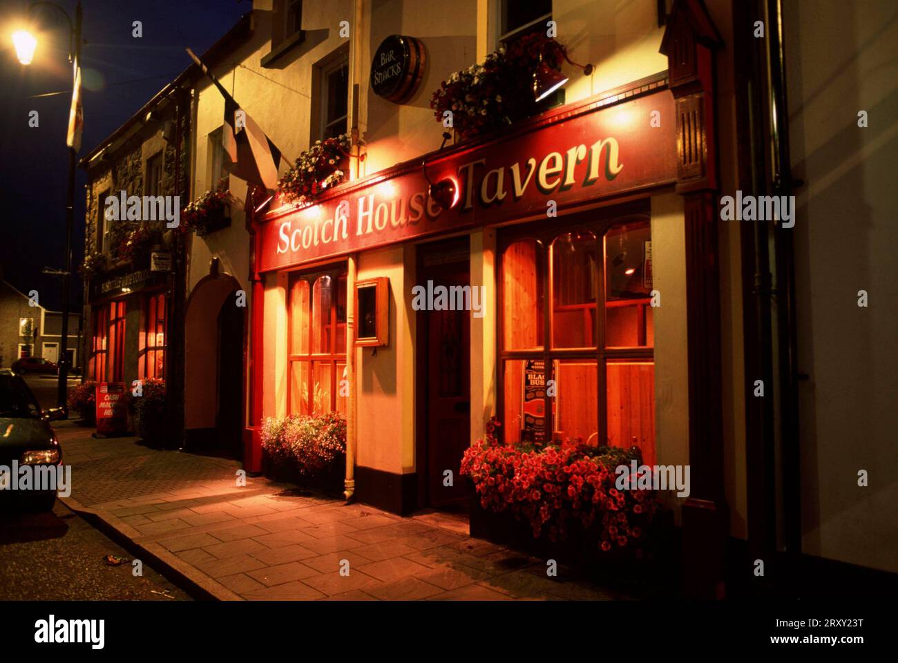 Pub Scotch House Tavern at night, Bushmills, County Antrim, Northern ...
