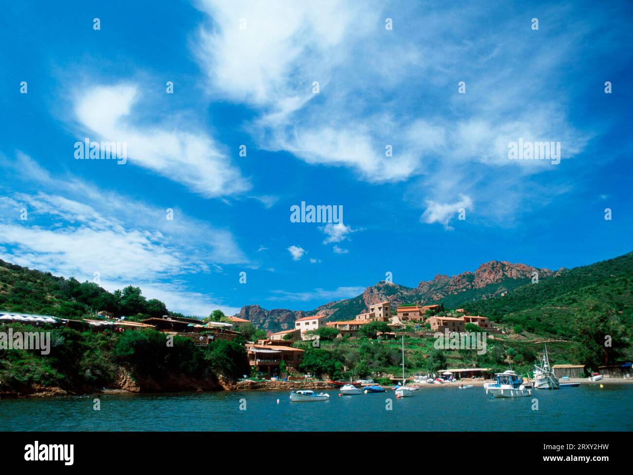 Boats in harbour, Girolata, Bay of Girolata, Corsica, France, Boats in ...