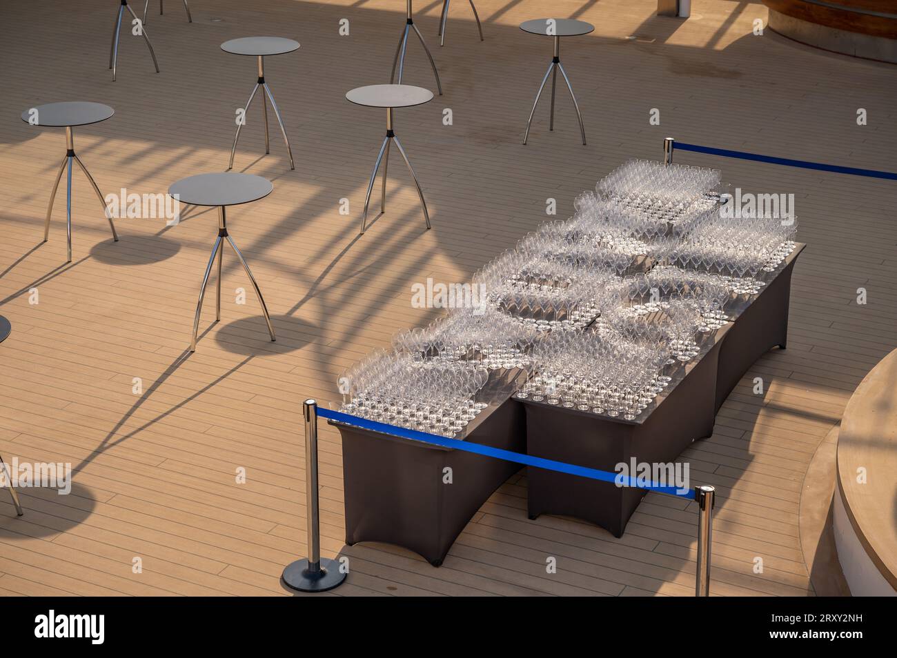 Boat deck of AIDA Bella Cruise Ship Hundreds of empty champagne glasses ...