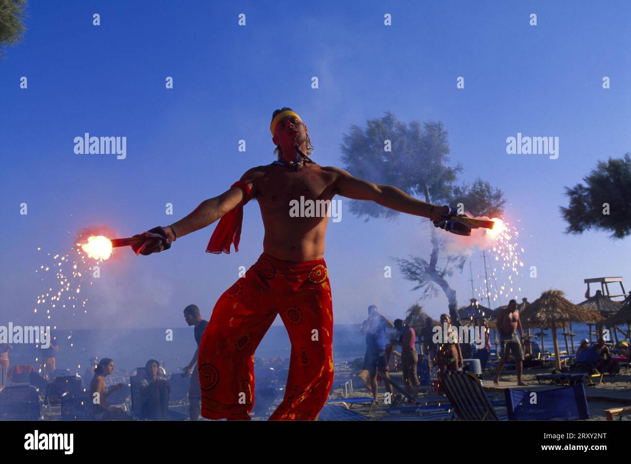 Beach Party at Super Paradise Beach, Mykonos, Cyclades, Greece Stock ...