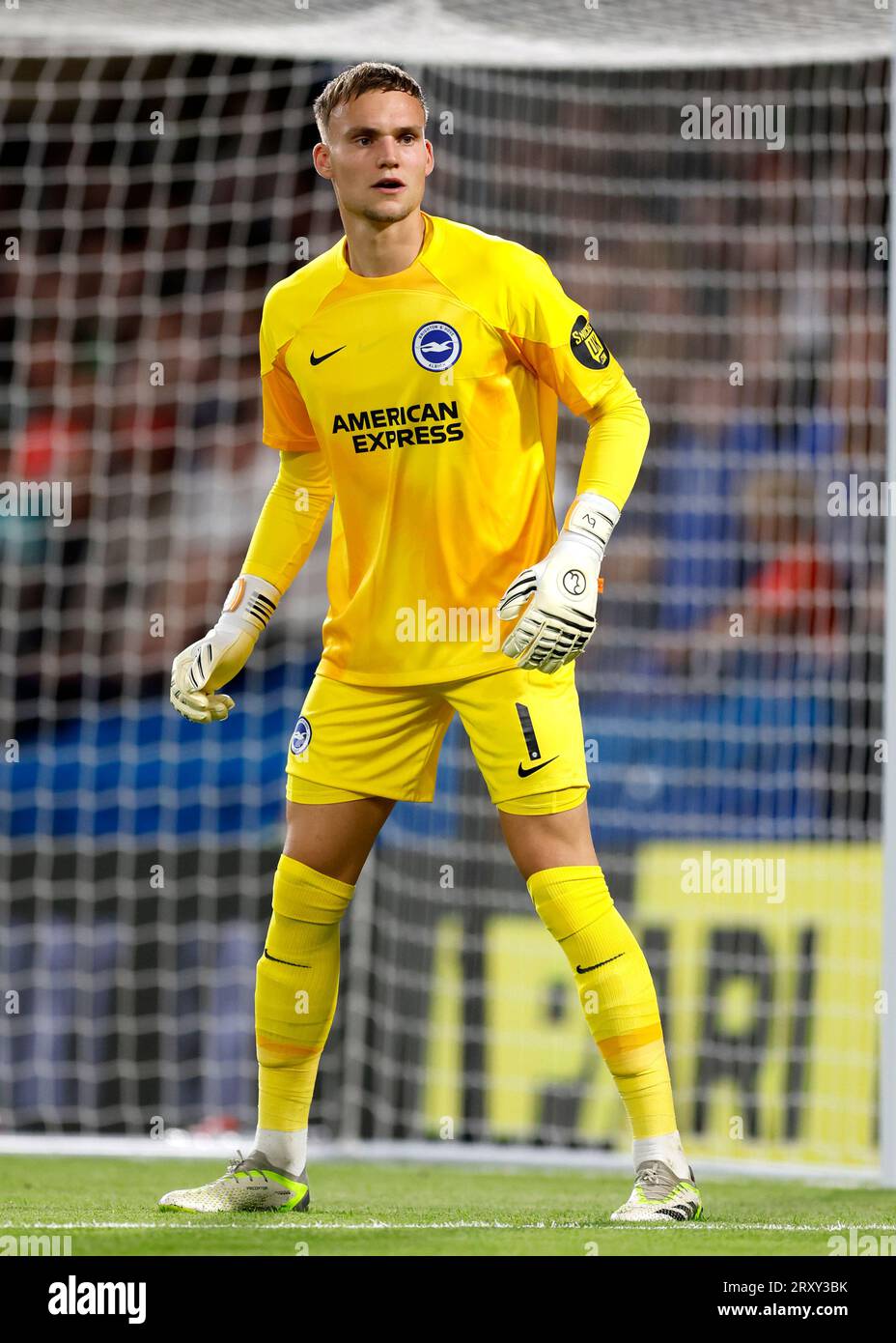 Brighton and Hove Albion's Bart Verbruggen looks on during the Carabao Cup third round match at ...