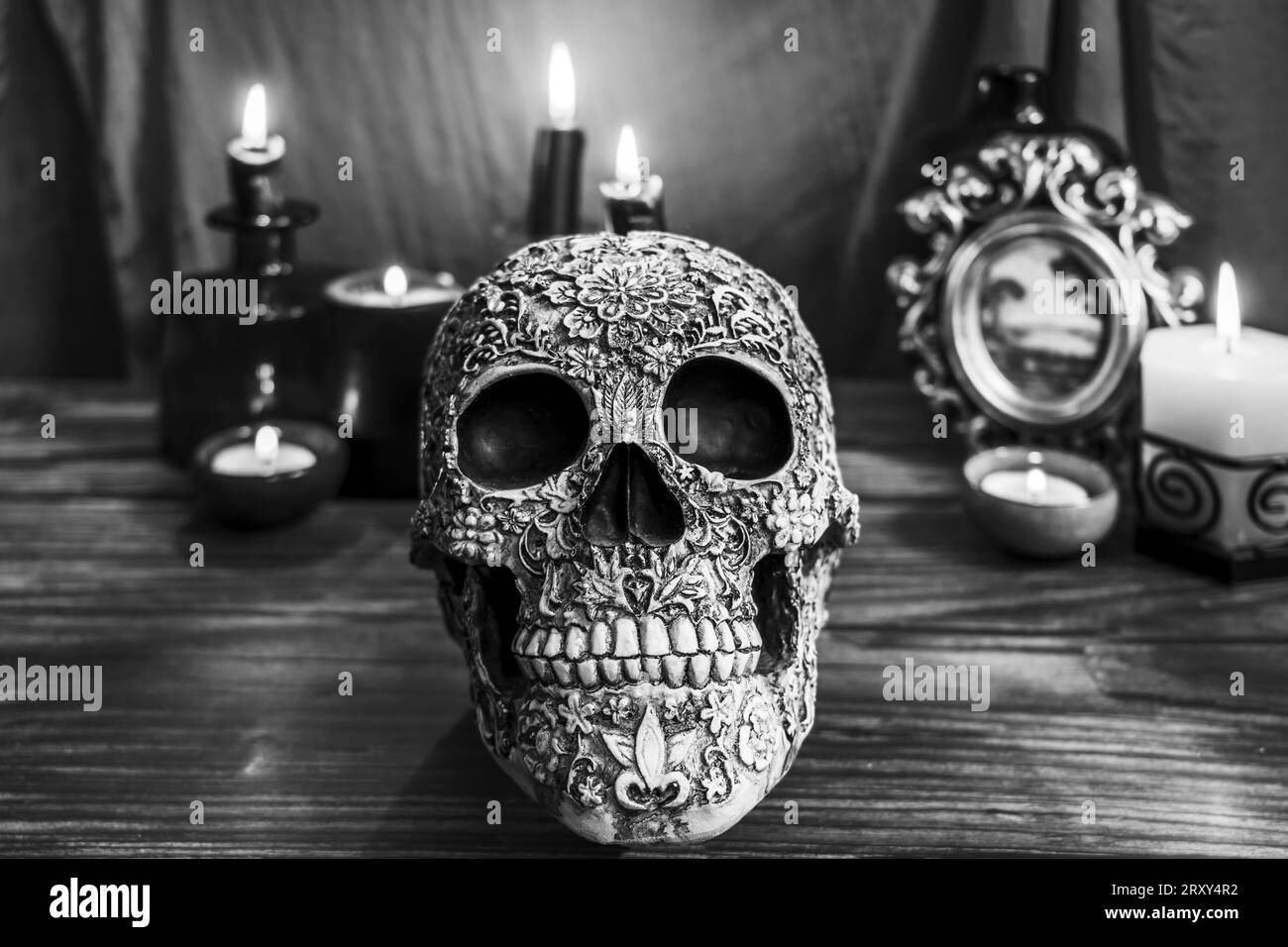 Skull and bone medieval manuscript Black and White Stock Photos ...