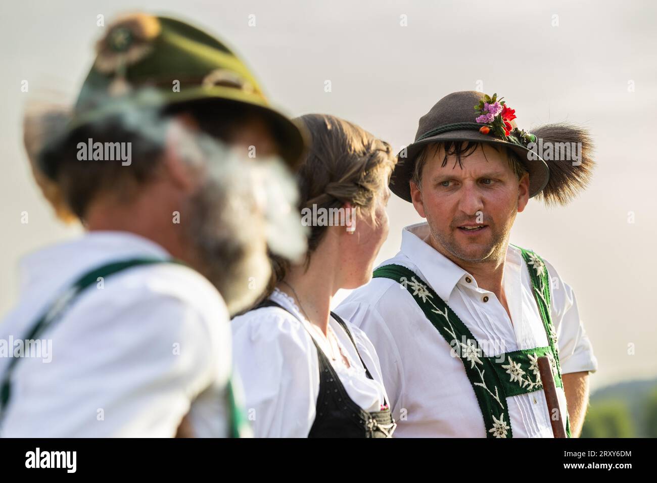 Group of mountain shepherds in traditional traditional costume ...