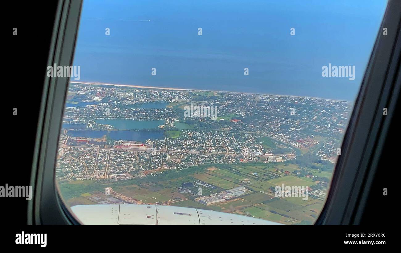 Looking out plane window POV Stock Photo - Alamy