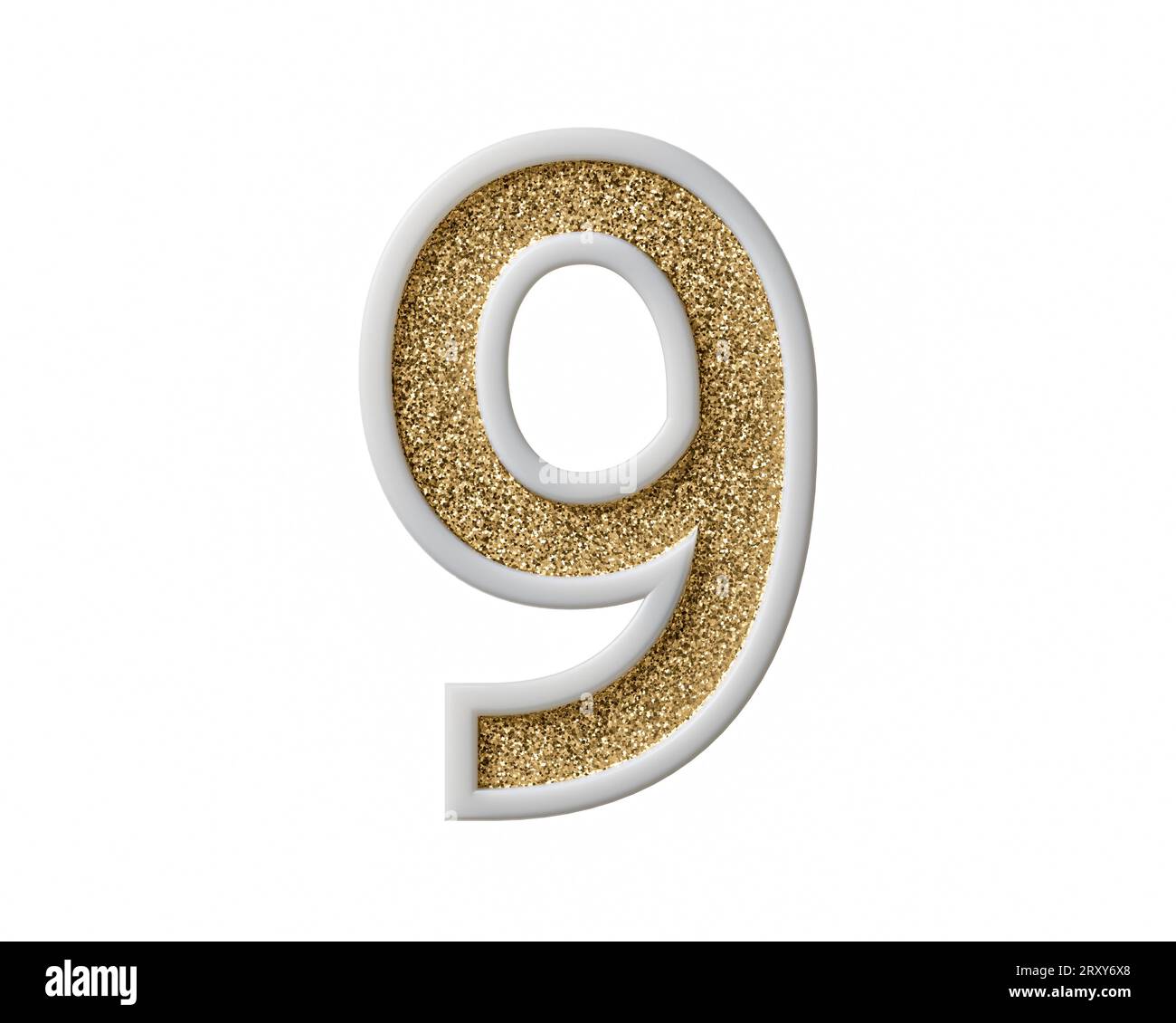 Candle wax digit with shiny gold coating inside. 3d illustration of ...