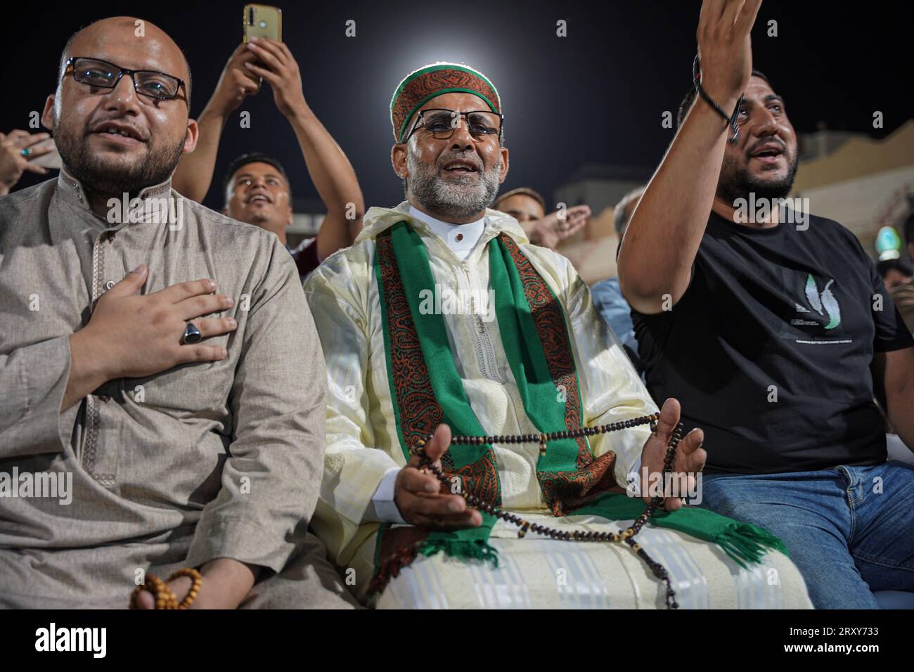 September 27, 2023, Gaza, Gaza, Palestine: Palestinian men cheer and ...