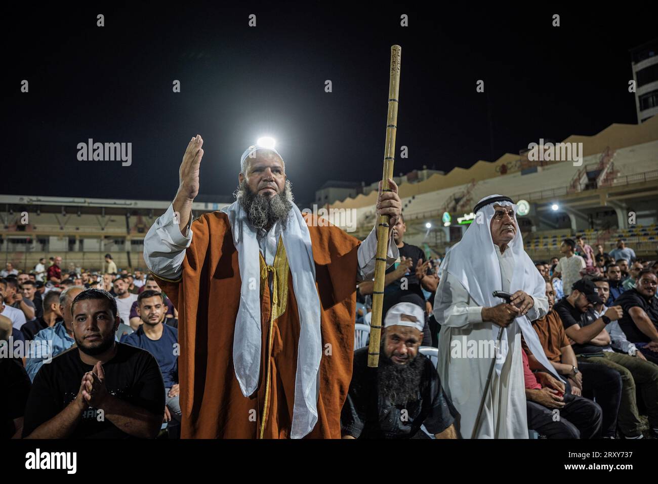 September 27, 2023, Gaza, Gaza, Palestine: Palestinian men cheer and ...