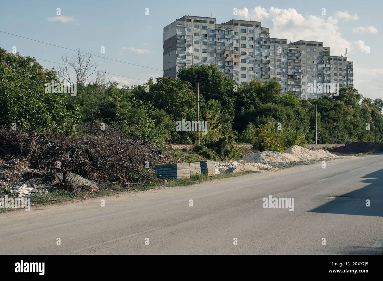 City of Ruse, Bulgaria. August 2023. Communist-era buildings on the ...