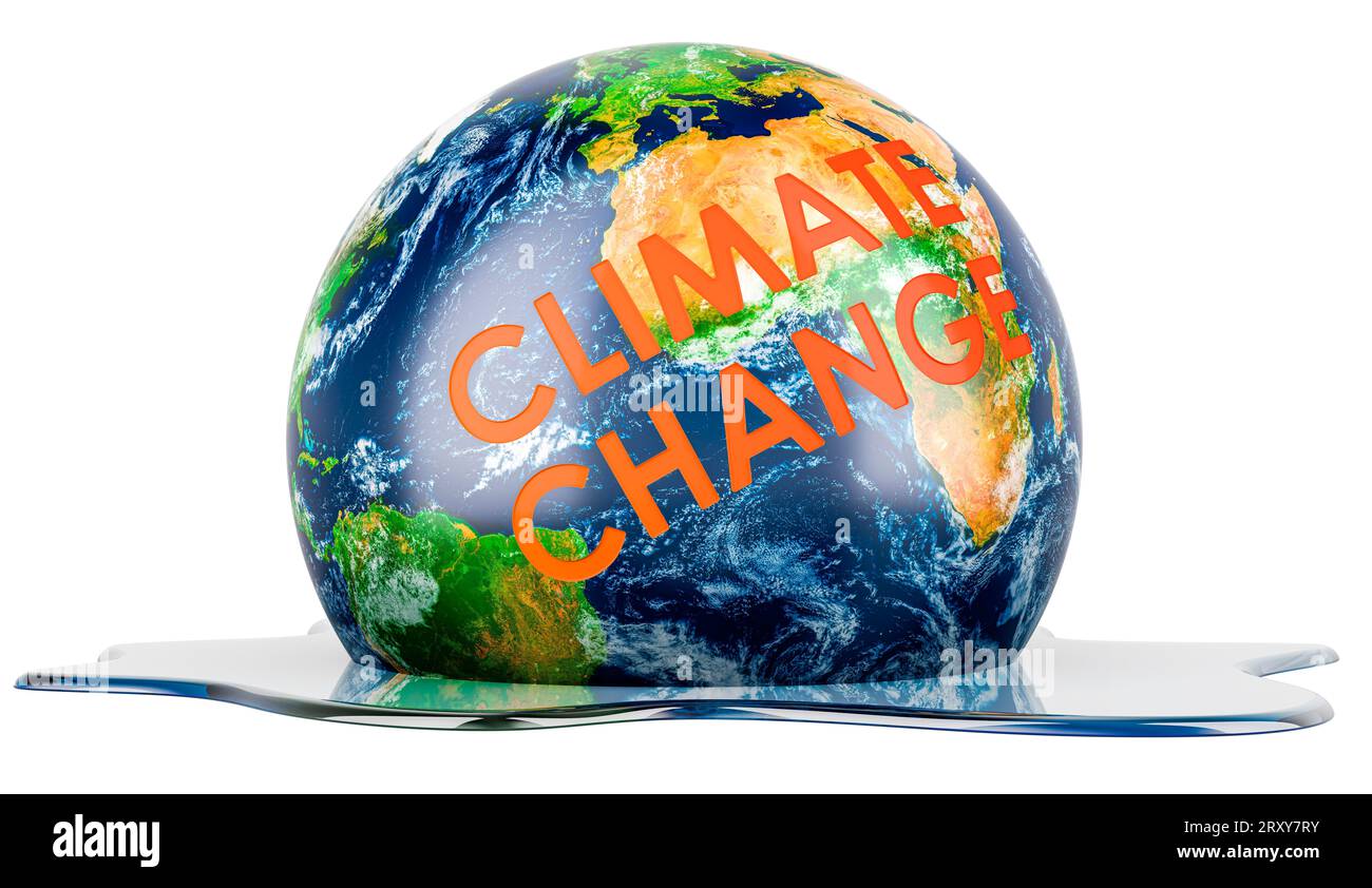 Melting Earth, Global warming and climate change concept, 3D rendering ...