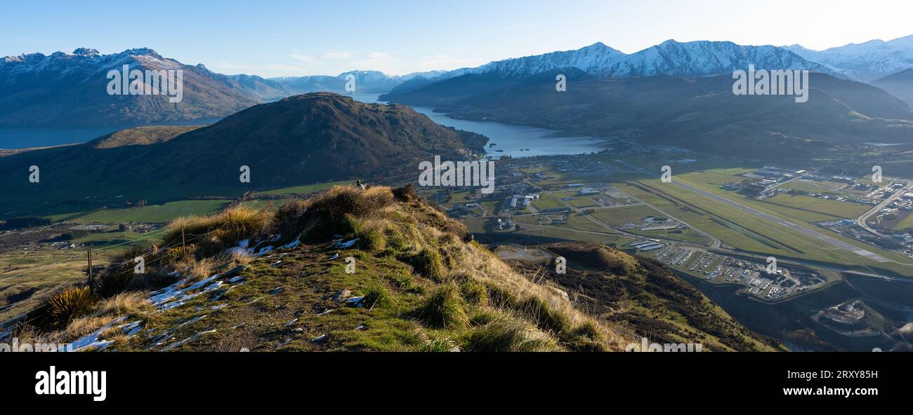 Looking towards Frankton and Queenstown Airport from The Remarkables ...