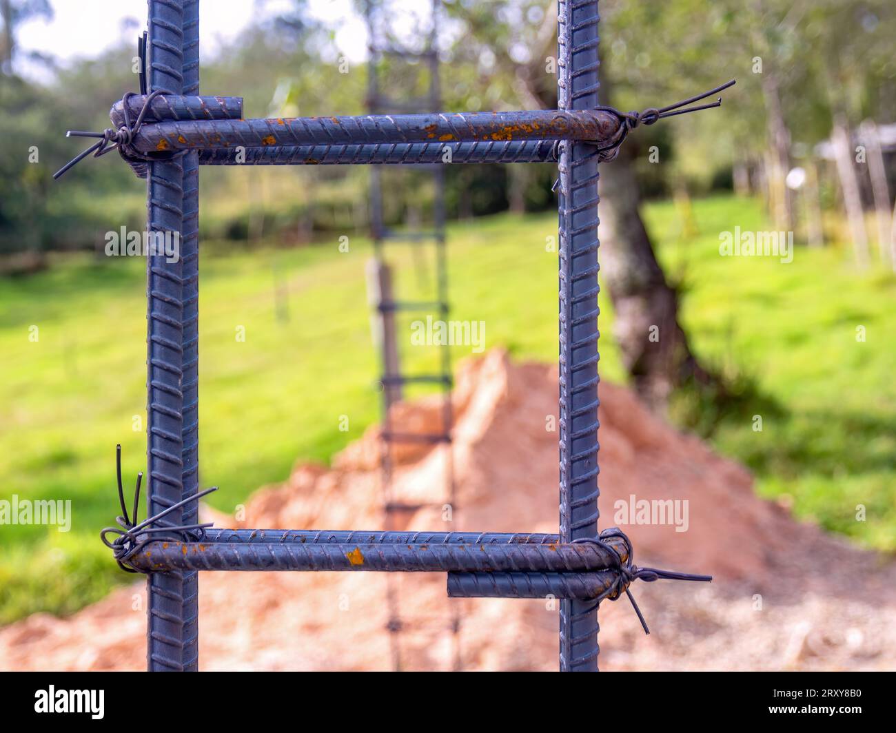 Close-up photography of the structural iron rods and ties for the ...