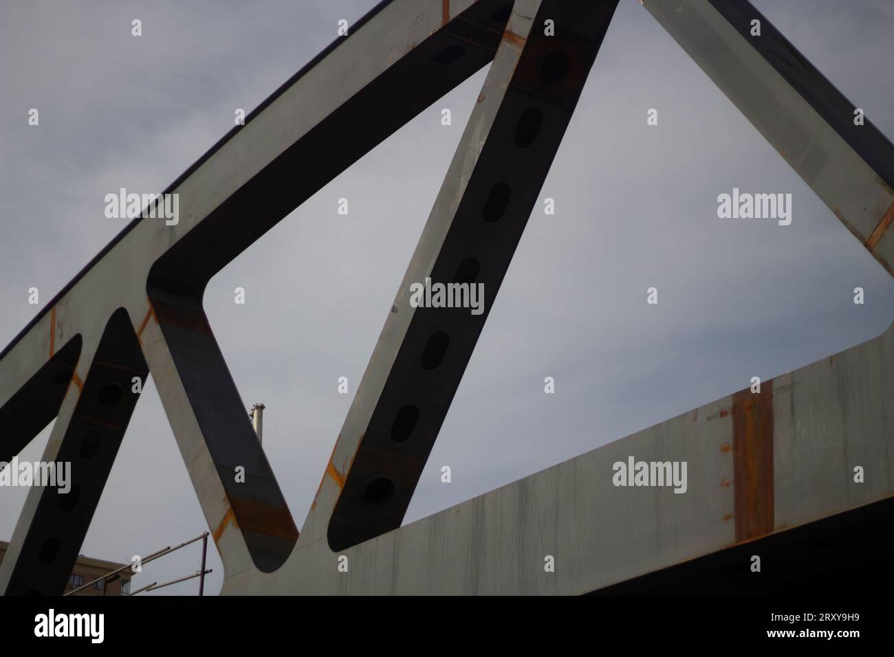 Bridge truss. Triangle of the supporting structure of the bridge. Steel ...