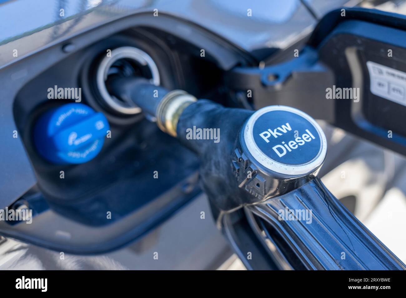 Diesel car is refuelled with diesel fuel, petrol station Stock Photo ...