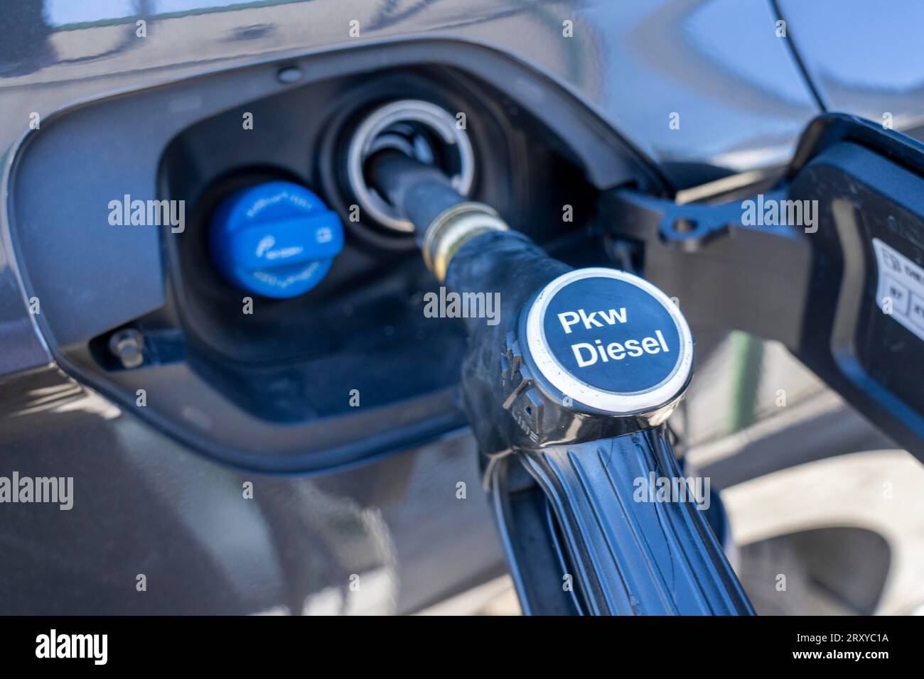 Diesel car is refuelled with diesel fuel, petrol station Stock Photo ...