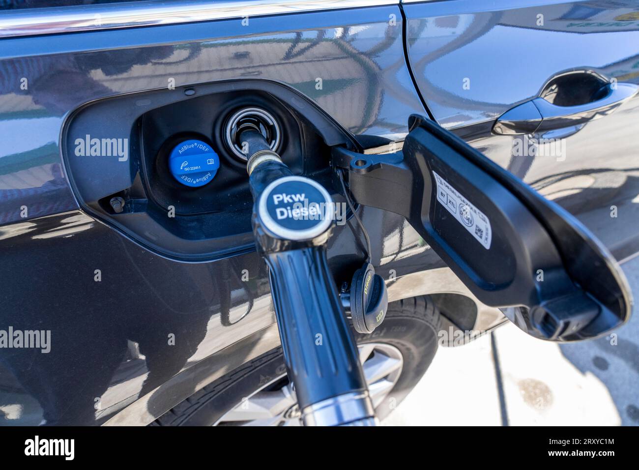 Diesel car is refuelled with diesel fuel, petrol station Stock Photo ...