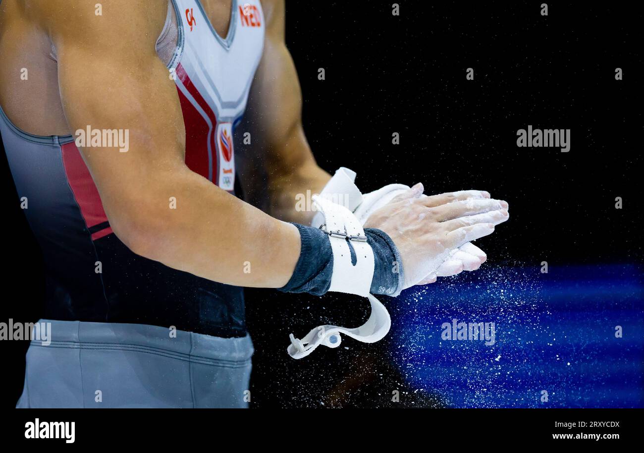 ANTWERP - Gymnast Jermain Grunberg prepares during training for the ...