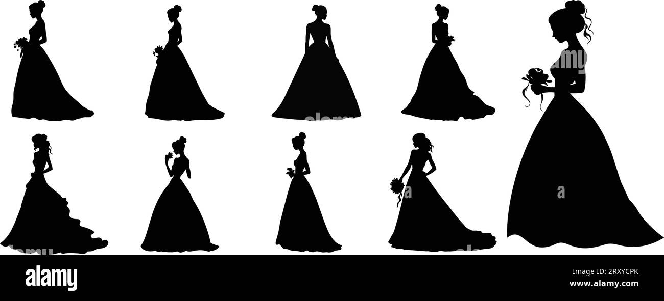 Set of silhouettes of princess. Isolated on white Stock Vector Image ...