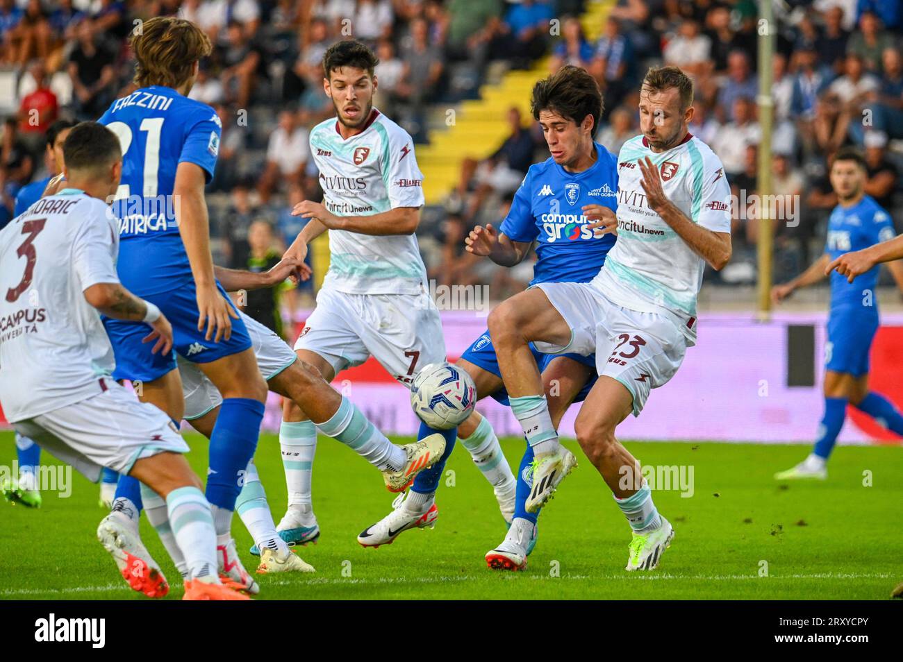 Empoli's Stiven Shpendi fights for the ball against Salernitana's ...