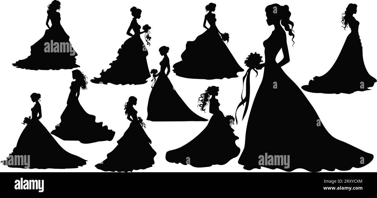 Set of silhouettes of princess. Isolated on white Stock Vector Image ...