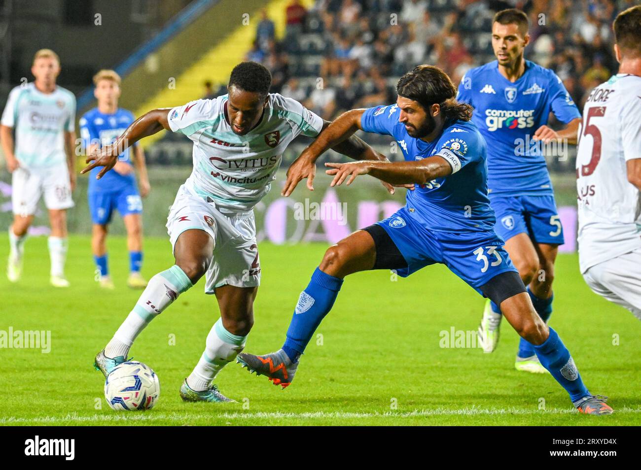 Salernitana's Jovane Cabral hampered by Empoli's Sebastiano Luperto ...