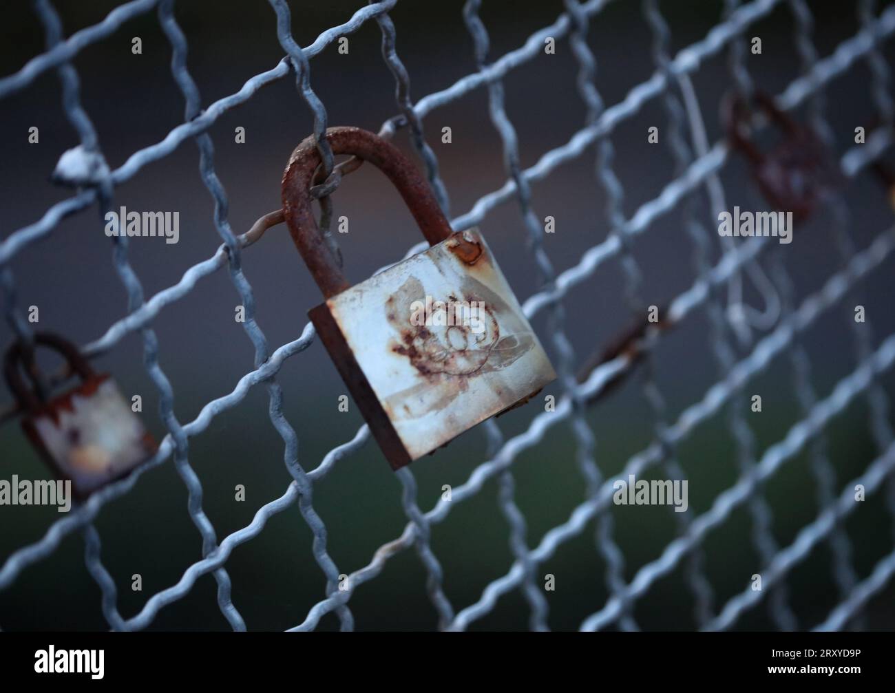 Old and new locks with names and dates written on them couples ...
