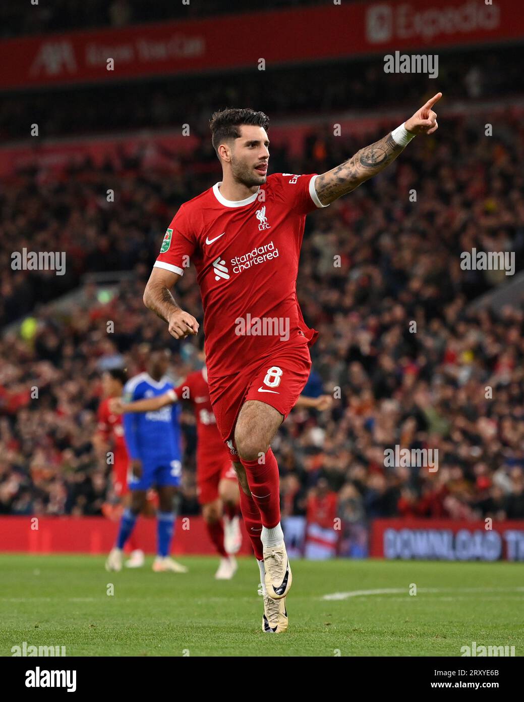 Liverpool, England, 27th September 2023. Dominik Szoboszlai of ...