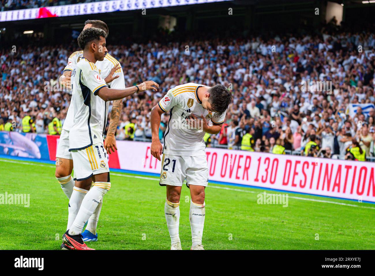 Brahim Diaz (Real Madrid) celebrate his goal with his teammate Rodrygo ...