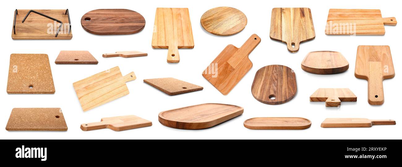 Set of many wooden boards on white background Stock Photo - Alamy